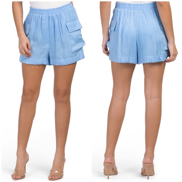 Zara | Shorts | Zara Classic Fit Blue Satin High Low Rise Waist Shorts ...